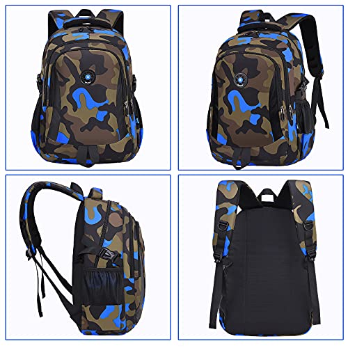 Yvechus Camo Backpack Set with Lunch Bag Lightweight Waterproof School Backpack Bookbag for Boys Girls (C-Style Camo Blue)