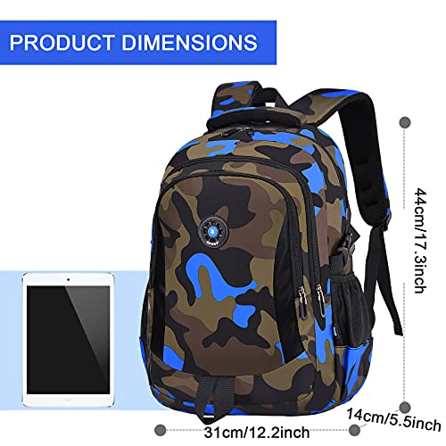 Yvechus Camo Backpack Set with Lunch Bag Lightweight Waterproof School Backpack Bookbag for Boys Girls (C-Style Camo Blue)