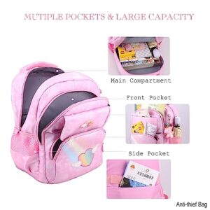 Kacizes Backpack for School Girls Backpacks Kids Cute Rainbow Elementary Middle Bookbag with Laptop Compartments for Travel Daypack, Pink