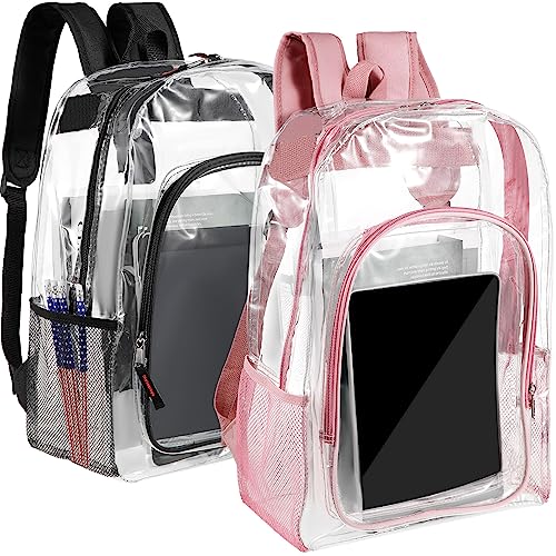 Amylove 2 Pieces Clear Backpack Pack Heavy Duty Clear Plastic Backpack PVC Transparent Bookbag See Through Backpacks for Kids Women Men