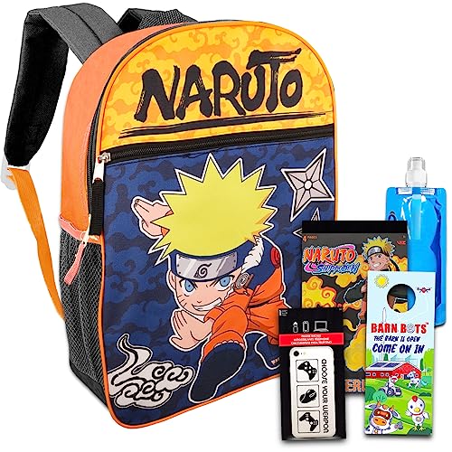 Action Comics Naruto Backpack for Boys - Bundle with Naruto Backpack, Water Bottle, Stickers, and More | Naruto Backpacks for Boys 8-12