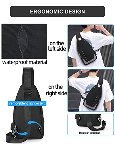 SEAFEW Small Black Tactical Sling Bag Crossbody Backpack Shoulder Bag for Men Women, Daypack Anti-Theft Cross Body Motorcycle Chest Bags, One Strap Backpack for Walking Biking Travel Cycling