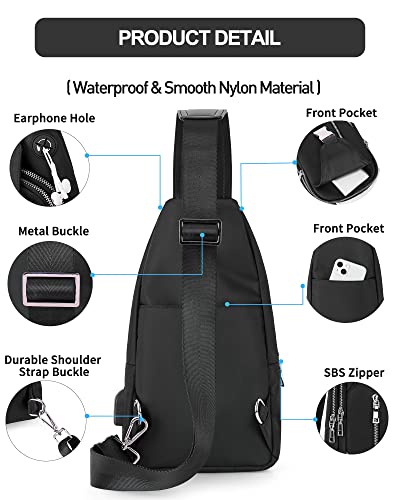 SEAFEW Small Black Tactical Sling Bag Crossbody Backpack Shoulder Bag for Men Women, Daypack Anti-Theft Cross Body Motorcycle Chest Bags, One Strap Backpack for Walking Biking Travel Cycling