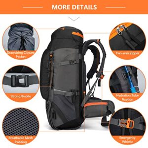 Unineovo 60L Lightweight Hiking Backpack with Rain Cover, Outdoor Sport Waterproof Travel Daypack for Climbing Camping Touring (Black)