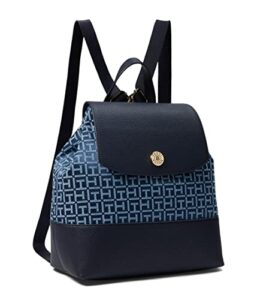 tommy hilfiger mercer ii flap backpack square monogram jacquard charcoal blue/breezy blue one size