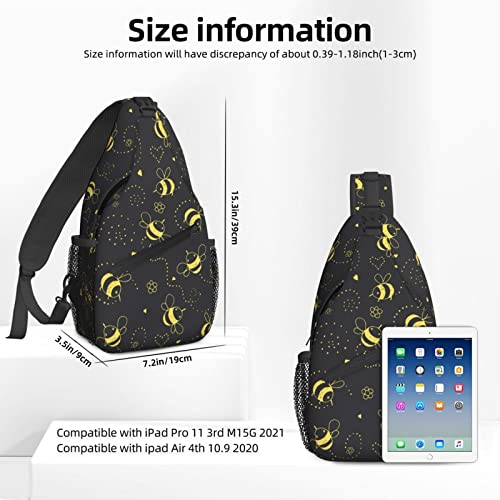 FeHuew Women Doodle Bee Black Cute Pattern Crossbody Sling Backpack for Men Chest Bag Shoulder Bag Lightweight One Strap Backpack Travel Outdoor Daypack