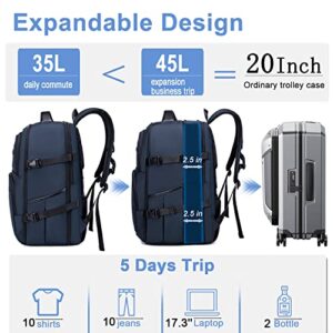 Otevan Travel Backpack for Men Women,45L Carry On Backpack Flight Approved,Large Laptop Backpack,Expandable Luggage Backpack Water Resistant Bookbag Weekender Overnight Bag Daypack Fit 17 Inch