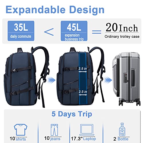 Otevan Travel Backpack for Men Women,45L Carry On Backpack Flight Approved,Large Laptop Backpack,Expandable Luggage Backpack Water Resistant Bookbag Weekender Overnight Bag Daypack Fit 17 Inch