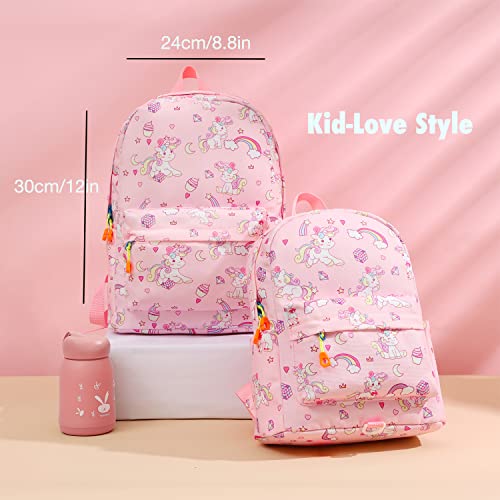 LESNIC Pink Unicorn Kids Backpack Medium, 12 inch Lightweight Breathable Cute Small Rucksack, Buckles in the Chest for Kids, Rainbow Preschool Kids Bag