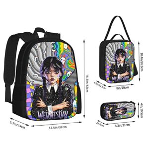 Queka Backpacks 3 Piece Set Girls Boys Adults Bookbags with Lunch Box Pencil Case For School Travel Daypack