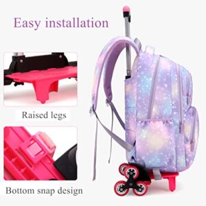 YJMKOI 3PCS Colorful Heart Print Rolling Backpack for Girls Elementary Trolley School Bag with Lunch Box