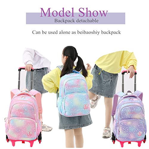 YJMKOI 3PCS Colorful Heart Print Rolling Backpack for Girls Elementary Trolley School Bag with Lunch Box