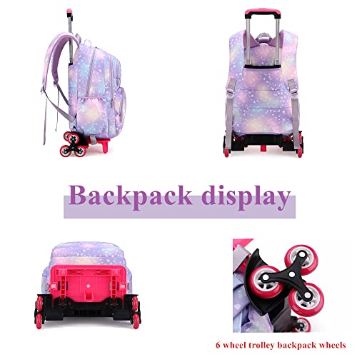 YJMKOI 3PCS Colorful Heart Print Rolling Backpack for Girls Elementary Trolley School Bag with Lunch Box