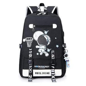 stylish computer backpack with usb port business work for men/women cartoon astronaut glow at nightpattern (astronaut black 1)…