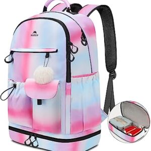 MATEIN Backpack with Lunch Compartment, Durable Insulated Cooler Lunch Bag for Women Nurse Teacher, 17 inch Laptop Backpack for Work Office Meal Prep Large Travel Daypack for Camping Picnic,Tie dye