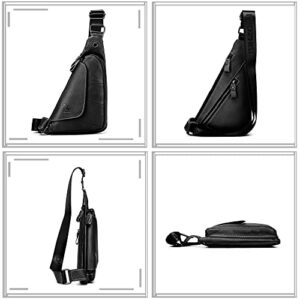 pundarika Leather Sling bag for men women casual crossbody backpack small shoulder bag chest bag-Black