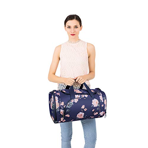 MOSISO 15.6-16 inch Laptop Backpack for Women with Luggage Strap & USB Charging Port, Sports Duffel Peony Gym Bag with Shoe Compartment&Camellia Travel Business Bag, Blue