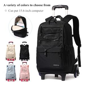 YJMKOI Solid Color Trolley Backpack for Girls-Boys Cool Middle School Kids Rolling BookBags Elementary School Bags with Wheels