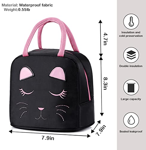 FEWOFJ Cute Black Backpacks with Lunch Bag for Teen Girls, Kids Backpack for Toddler Preschool Bookbags Elementary School Bags