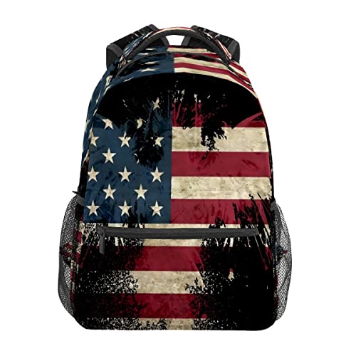 KIOPLYET American Flag Eagle Backpack School Book Bag Laptop Backpacks Travel Hiking Camping Day Pack