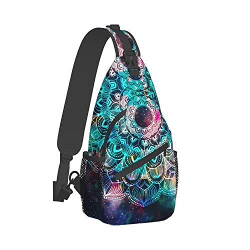 VSOFMY Sling Bag For Women Men, Crossbody Sling Backpack, Chest Bag for Hiking Travel Daypack, Multipurpose Lightweight Shoulder Bag, Galaxy Mandala