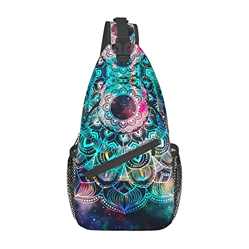 VSOFMY Sling Bag For Women Men, Crossbody Sling Backpack, Chest Bag for Hiking Travel Daypack, Multipurpose Lightweight Shoulder Bag, Galaxy Mandala