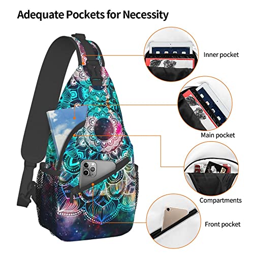 VSOFMY Sling Bag For Women Men, Crossbody Sling Backpack, Chest Bag for Hiking Travel Daypack, Multipurpose Lightweight Shoulder Bag, Galaxy Mandala