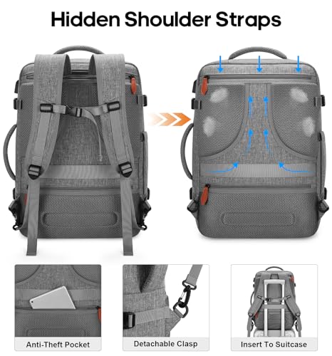 Bagsure Travel Backpack, 42L Carry on Backpack, Flight Approved Expandable Travel Backpack for Men&Women, Carry on Backpack, Luggage Daypack with Packing Cubes and Shoe Pocket, Large Travel Bags