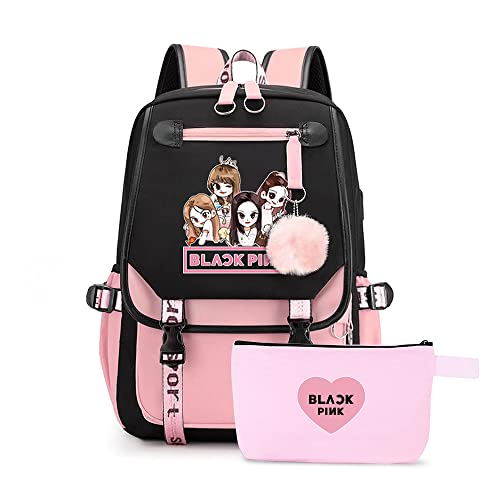 EZERKI Kpop Black Backpack Pink Bag Lisa Jennie Rose JISOO（E8）