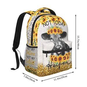 FuriTou Sunflower Cow Cow Sunflower Backpack Bull Cattle Double Shoulder Bag Cow Print Laptop Bagpack for Men Women Cow Stuff Accessories Bookbag for Work Camping Travel