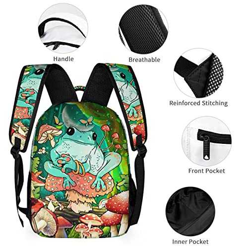 Ueshiramanu Frog Backpack Mushroom Gift for Kids Boys Girls Polyester School Bag Print Travel Stylish Laptop Bookbag