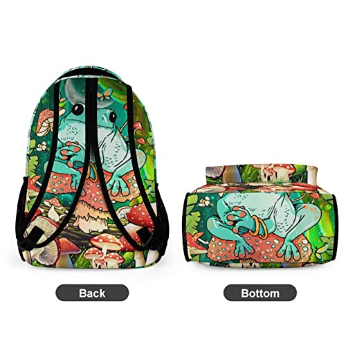 Ueshiramanu Frog Backpack Mushroom Gift for Kids Boys Girls Polyester School Bag Print Travel Stylish Laptop Bookbag