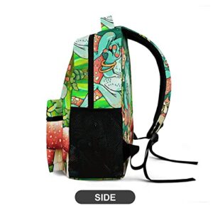 Ueshiramanu Frog Backpack Mushroom Gift for Kids Boys Girls Polyester School Bag Print Travel Stylish Laptop Bookbag