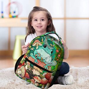 Ueshiramanu Frog Backpack Mushroom Gift for Kids Boys Girls Polyester School Bag Print Travel Stylish Laptop Bookbag