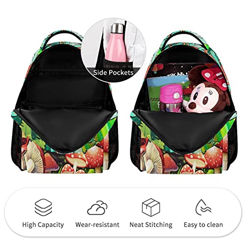 Ueshiramanu Frog Backpack Mushroom Gift for Kids Boys Girls Polyester School Bag Print Travel Stylish Laptop Bookbag