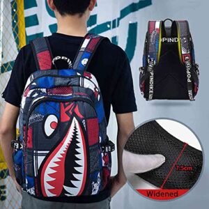 Waterproof Backpack Shark Backpack,Cartoon Shoulder Bag Casual Shark Daypack Backpacks for Boys Girls Teens Adults (Style 3)