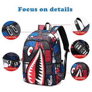 Waterproof Backpack Shark Backpack,Cartoon Shoulder Bag Casual Shark Daypack Backpacks for Boys Girls Teens Adults (Style 3)