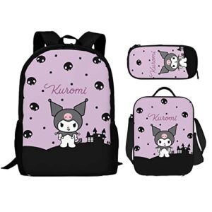 3 pcs backpack casual bags with insulated lunch bag tote and pencil case box pouch for teen boys girls youth