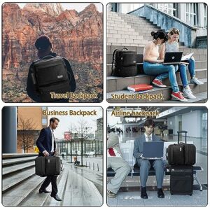 KNOWVANUnderseat Carry on Backpack for Men & Women, 44Lwaterproof Large Backpack with 17 inch Laptop Compartment & Shoe Bag for Airplane Flight Luggage Personal Item(Black)