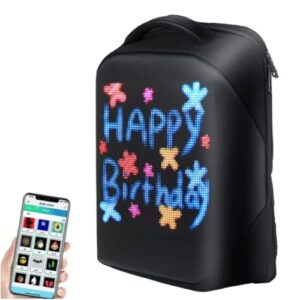 led backpack with programmable & full color screen, birthday gift for men/women,travel backpack, laptop backpack bag 15.6 inch (black) bluetooth,wifi