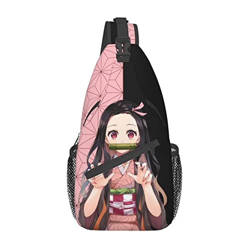 Aolazw Demon-Anime-Slayer Sling Backpack Unisex Crossbody Backpack Manga Single Shoulder Bag Chest Bag Cosplay Daypack