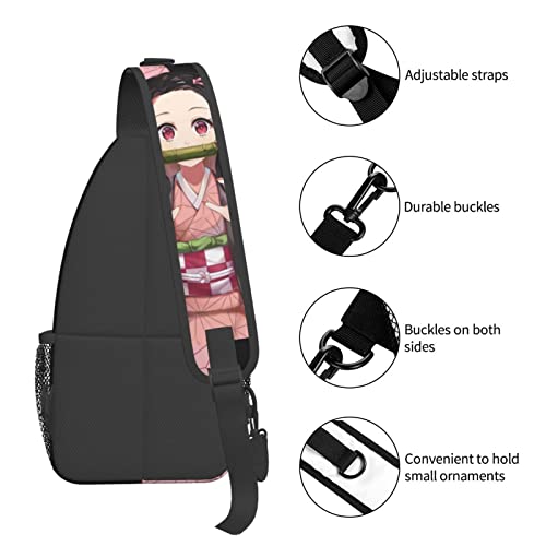 Aolazw Demon-Anime-Slayer Sling Backpack Unisex Crossbody Backpack Manga Single Shoulder Bag Chest Bag Cosplay Daypack