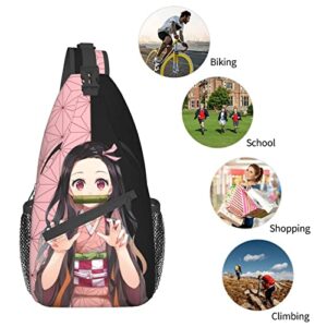 Aolazw Demon-Anime-Slayer Sling Backpack Unisex Crossbody Backpack Manga Single Shoulder Bag Chest Bag Cosplay Daypack