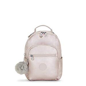 kipling seoul small metallic tablet backpack metallic rose