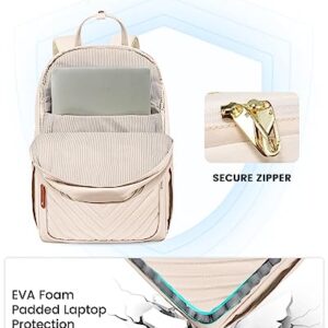 LOVEVOOK Quilted Backpack for Women, 15.6 Inch Computer Bag, Stylish Travel Backpack Purse Notebook with USB Port Waterproof Casual Daypack Large Bags for Daily Work, Beige