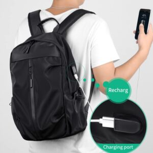 NEWSEE Water Resistant Lightweight Backpack Casual Travel Hiking Backpack Daypack Durable with USB Charging Port (black)