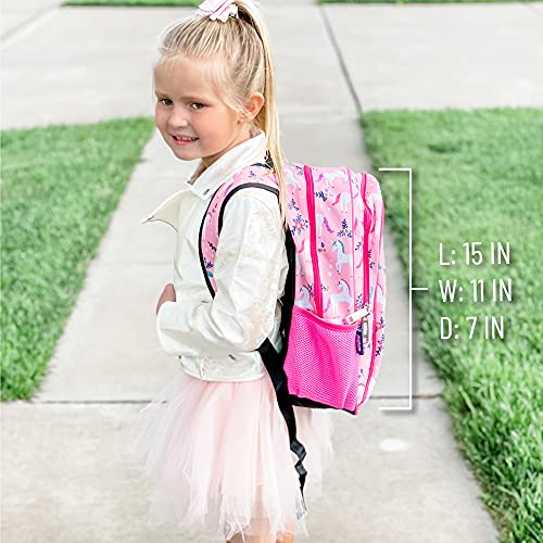 Wildkin Kids 15 Inch Backpack and Umbrella Bundle for On-The-Go Comfort (Magical Unicorns)