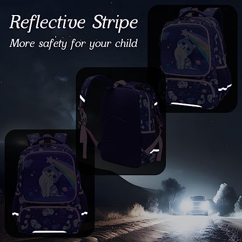 Moonmo Backpack for kids Backpack for Elementary Students, Waterproof Large Capacity School Bag Light Weight Backpack Primary School Backpack for girls (Purple cat)