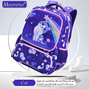 Moonmo Backpack for kids Backpack for Elementary Students, Waterproof Large Capacity School Bag Light Weight Backpack Primary School Backpack for girls (Purple cat)