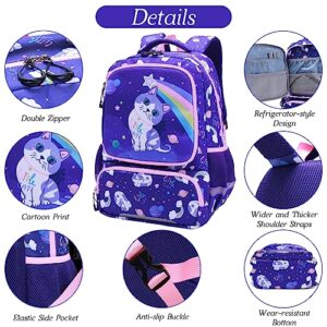 Moonmo Backpack for kids Backpack for Elementary Students, Waterproof Large Capacity School Bag Light Weight Backpack Primary School Backpack for girls (Purple cat)